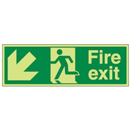 GITD Fire Exit Arrow Down Left | Safety Signs 4 Less