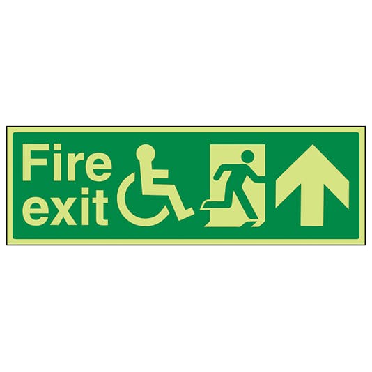 GITD Wheelchair Fire Exit, Arrow Up | Safety Signs 4 Less