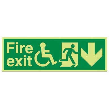 GITD Wheelchair Fire Exit, Arrow Down | Eureka Direct