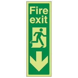 GITD Portrait Fire Exit Arrow Down | Safety Signs 4 Less