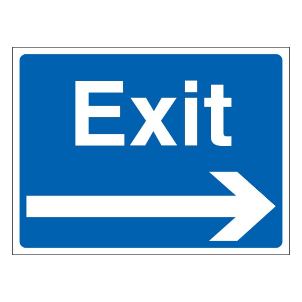 Exit - Landscape - Blue - Arrow Right | SafetySigns4Less