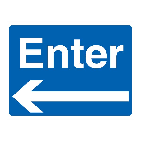 Enter - Landscape - Blue - Arrow Left | SafetySigns4Less