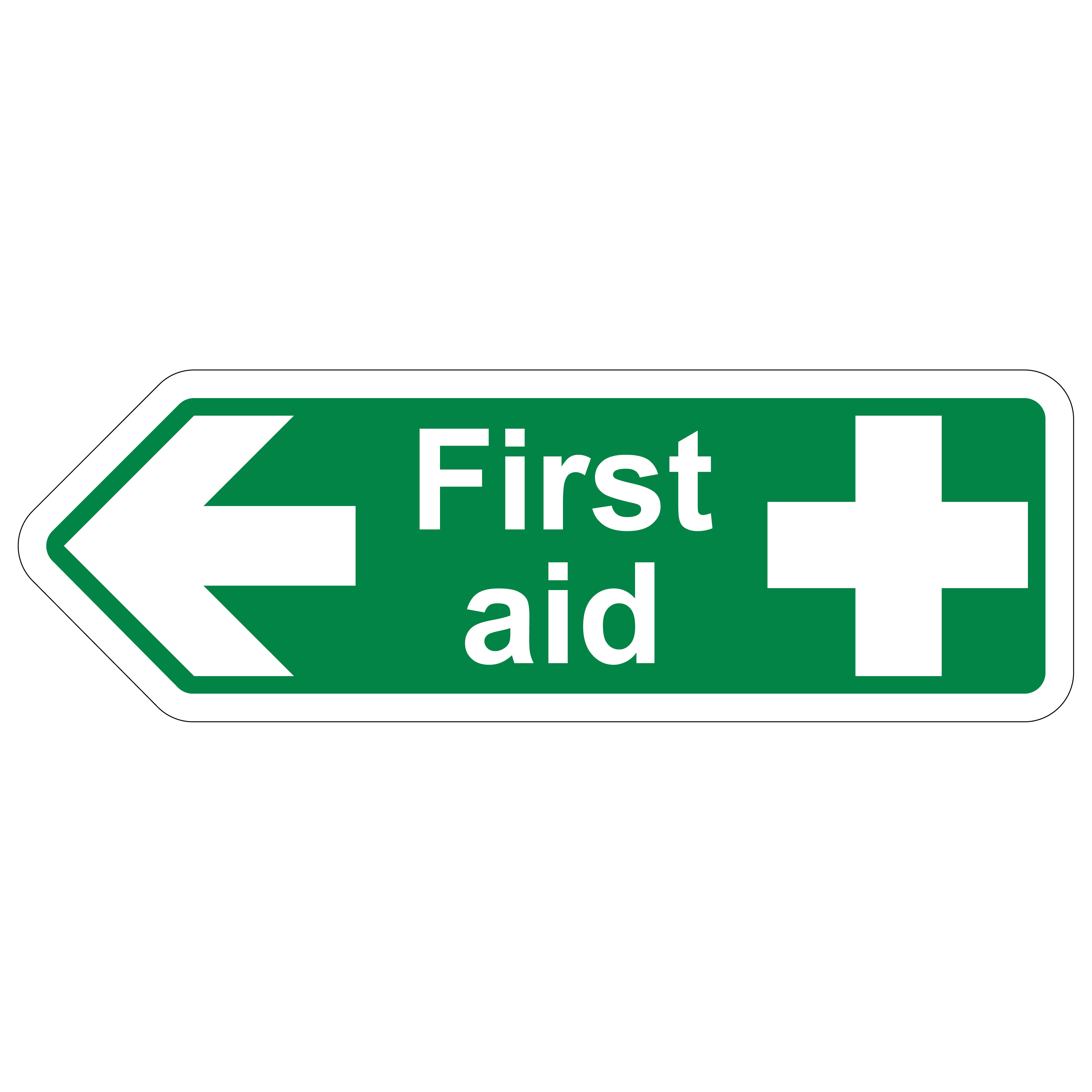 First Aid Arrow Left - Shaped Sign | SafetySigns4Less