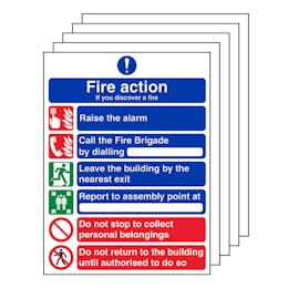 5-Pack 6 Point Fire Action - If You Discover A Fire | Safety Signs 4 Less