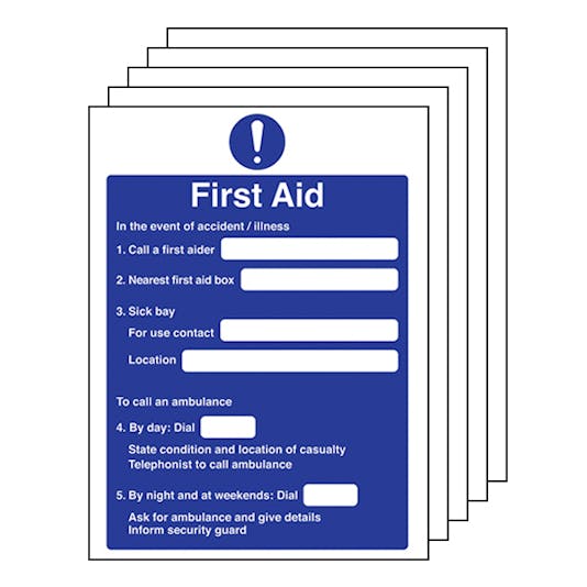 5-Pack First Aid Action Notice | Safety Signs 4 Less