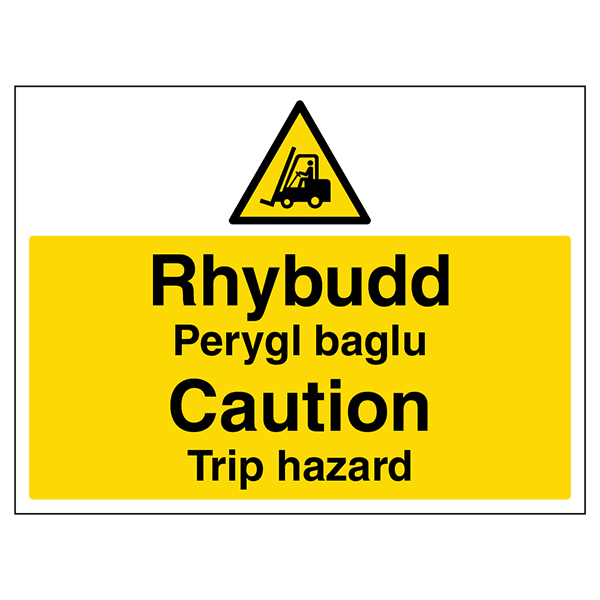 Welsh/English - Caution Trip Hazard - Landscape | SafetySigns4Less