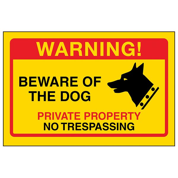 Yellow Beware Of The Dog, Private Property | Dog Premises Signs ...