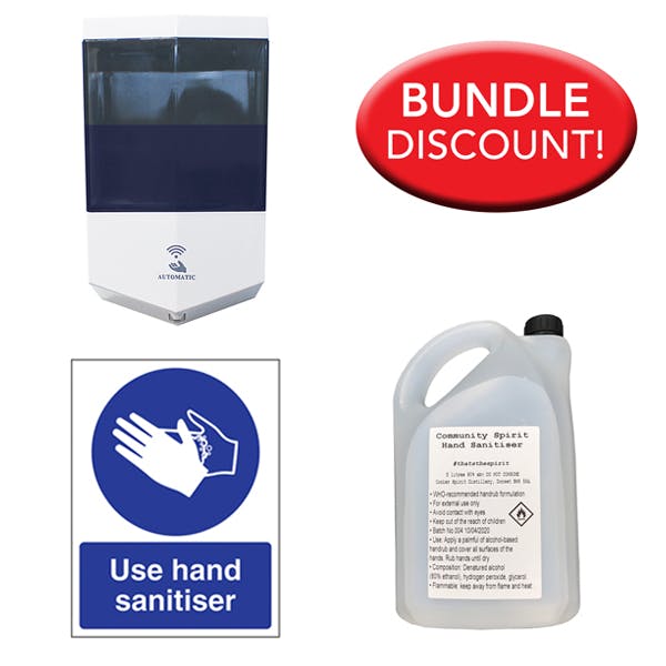 5 Litre Alcohol Sanitiser, Automatic Dispenser Kit with Free Sign