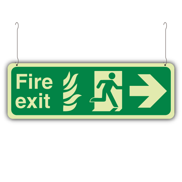 Photoluminescent Double Sided NHS Fire Exit Arrow Left/Right - Hanging ...
