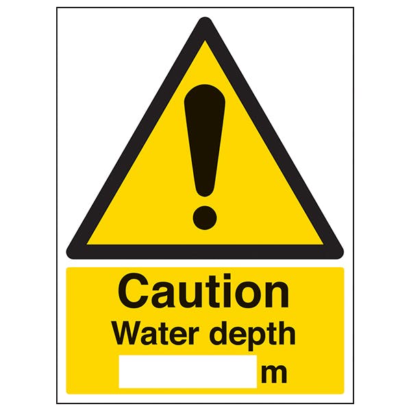 Caution Water Depth - Portrait | Hazard Signs | Safety Signs | Safety ...