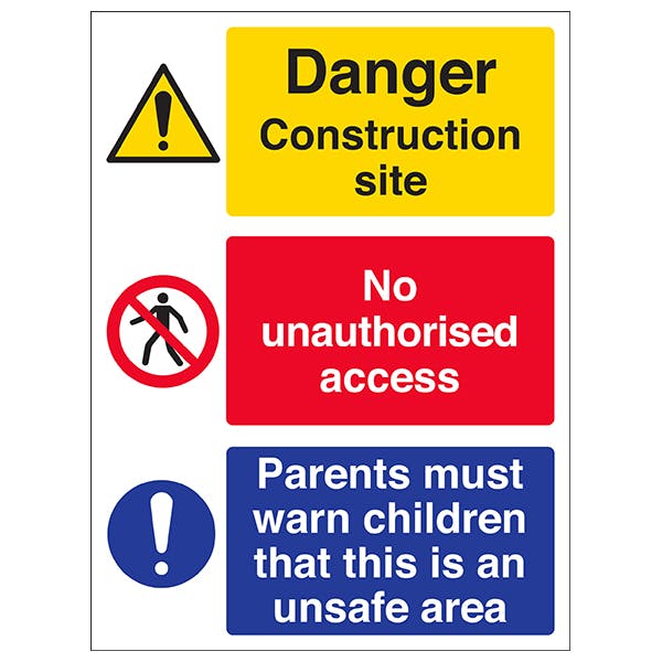 Multi Hazard Site Safety Must Warn Children - Portrait | Hazard Signs ...