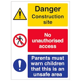 Multi Hazard Site Safety Must Warn Children - Portrait | Hazard Signs ...