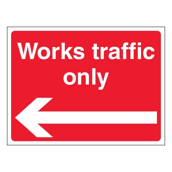 Works Traffic Only - Landscape - Red - Arrow Left | SafetySigns4Less