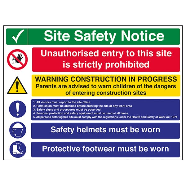 Multi Hazard Site Safety Notice 5 Points - Large Landscape | Hazard ...