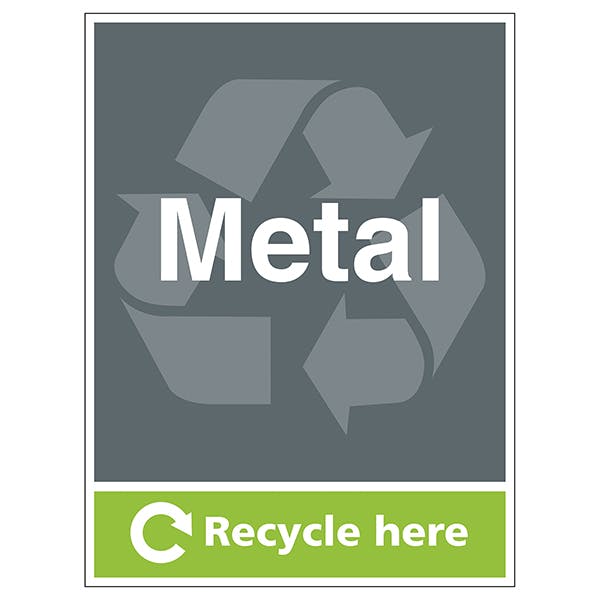 Metal Recycle Here - Portrait | Waste Signs | Recycling Signs | Nobutts