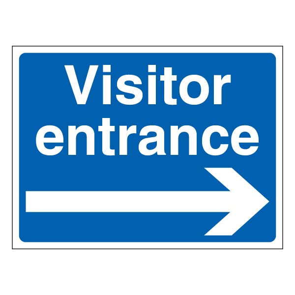 Visitor Entrance - Landscape - Blue - Arrow Right | SafetySigns4Less