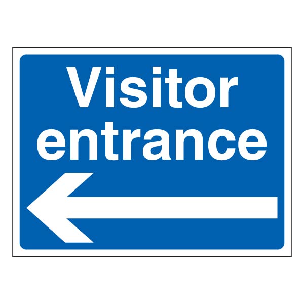 Visitor Entrance - Landscape - Blue - Arrow Left | SafetySigns4Less