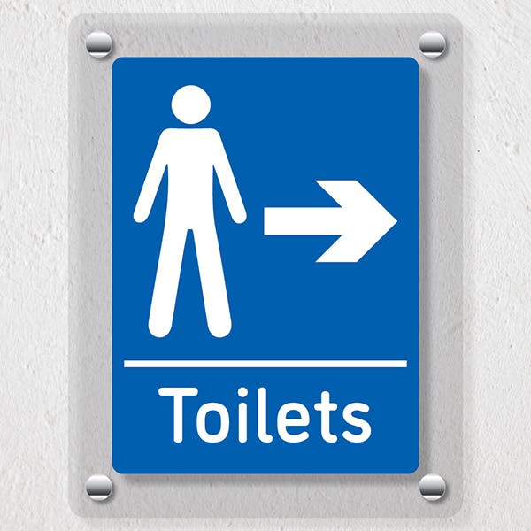 Mens Toilets Arrow Right Blue - Acrylic Sign | VSafety