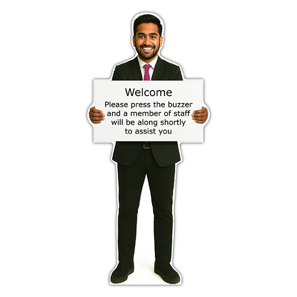 Life Size Office Staff Sign - Alex - Press Buzzer And Staff Will Assist ...