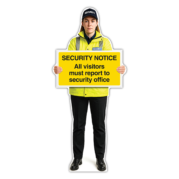 Life Size Security Guard Sign - Lara - Security Notice All Visitors ...
