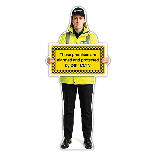 Life Size Security Guard Sign - Lara - These Premises Are Alarmed And ...