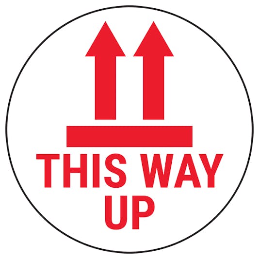 This Way Up Red Circular Labels On A Roll | Shipping & Handling Labels ...