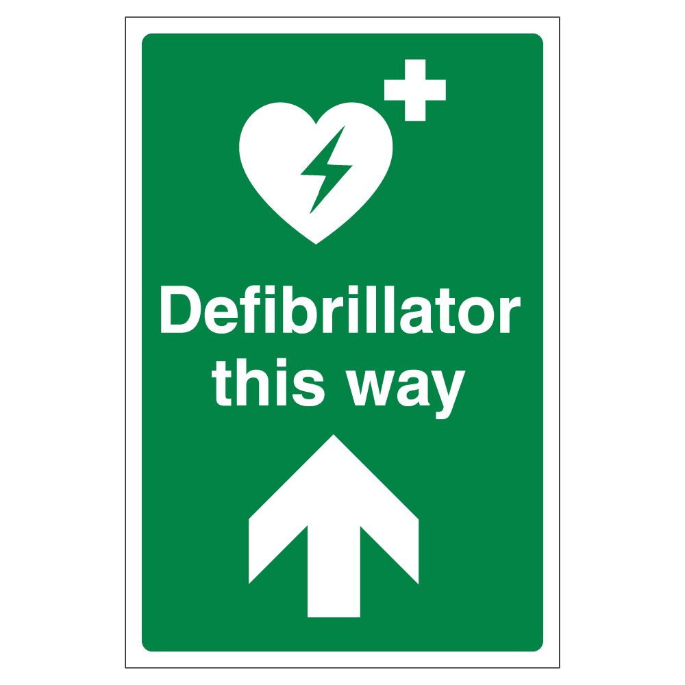 Defibrillator This Way Arrow Up | SafetySigns4Less