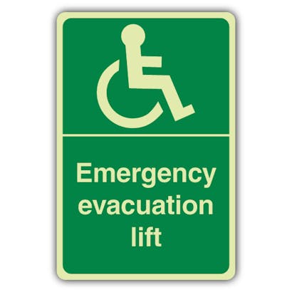 Photoluminescent Emergency Evacuation Lift - Wheelchair Right Sign ...