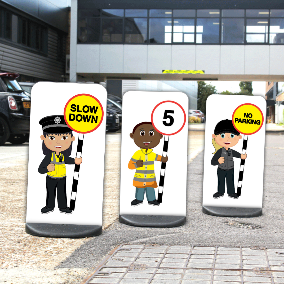 Adult Character Road Safety - Flat Panel Signs