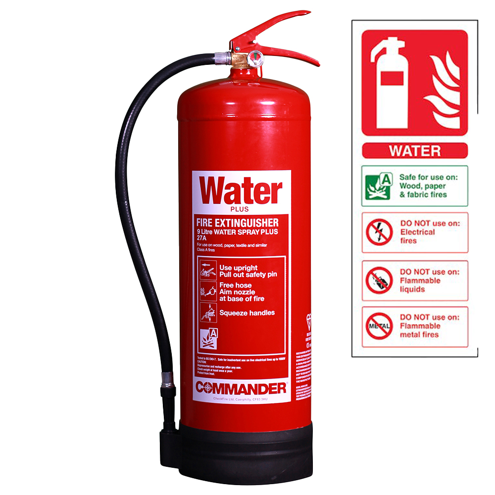 Commander Water Plus Spray Fire Extinguisher - 9Ltr - Rating 27A - With ...