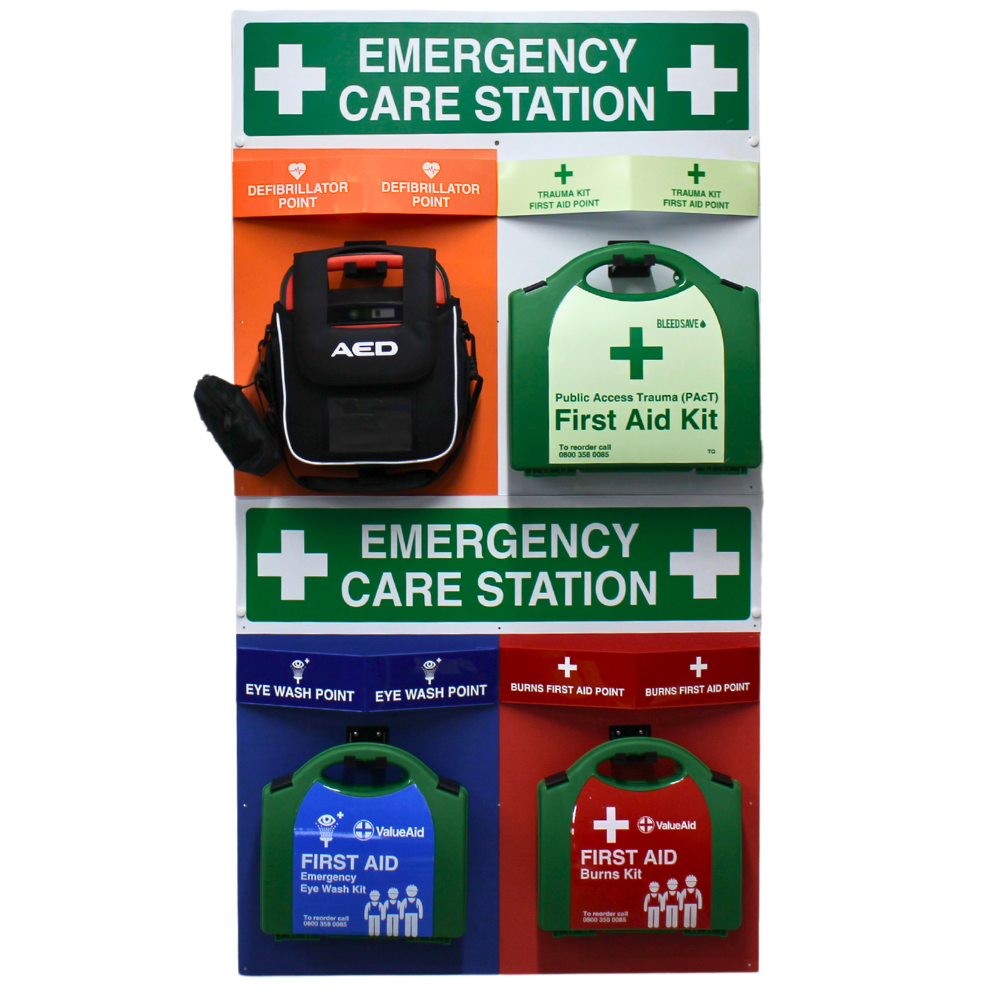 4-Point Emergency Care Station - Trauma/Burns/Eyewash/AED ...