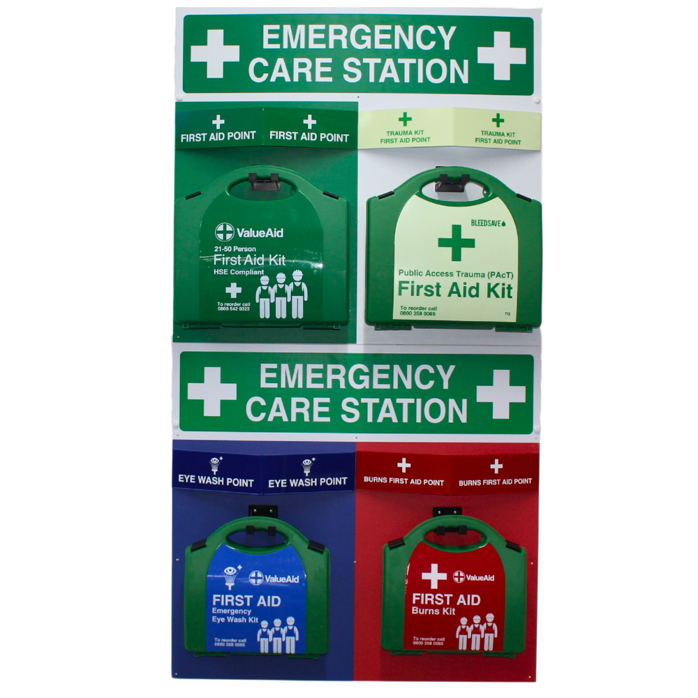 4-Point Emergency Care Station - Trauma/Burns/Eyewash/First Aid ...