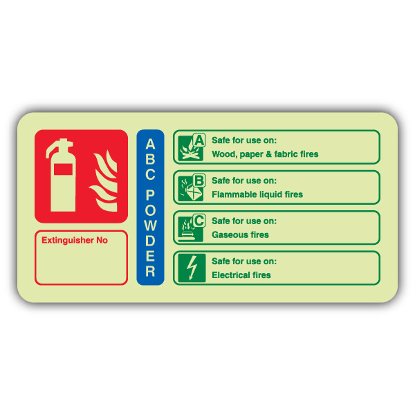 Photoluminescent Numbered ABC Powder Fire Extinguisher - Landscape Sign ...