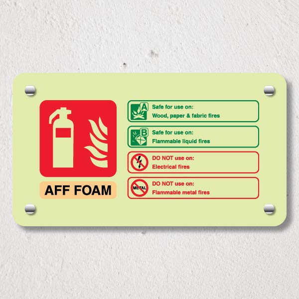 Photoluminescent AFF Foam Fire Extinguisher - Landscape - Acrylic Sign ...