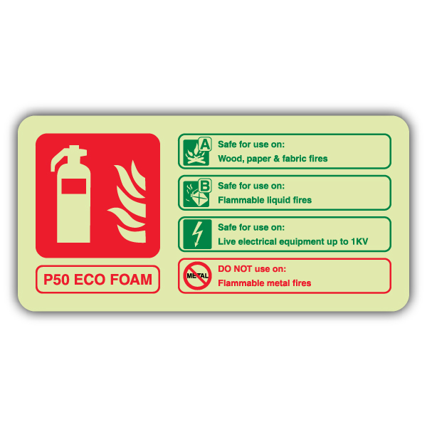 Photoluminescent P50 Eco Foam Fire Extinguisher - Landscape Sign ...