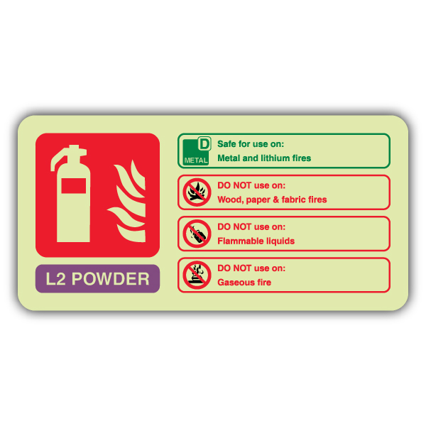 Photoluminescent L2 Powder Fire Extinguisher - Landscape Sign ...
