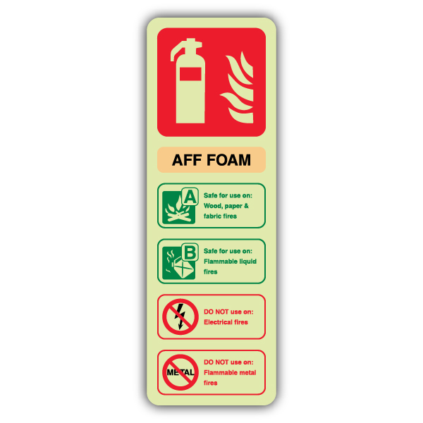 Photoluminescent AFF Foam Fire Extinguisher Sign | YourGlowSign