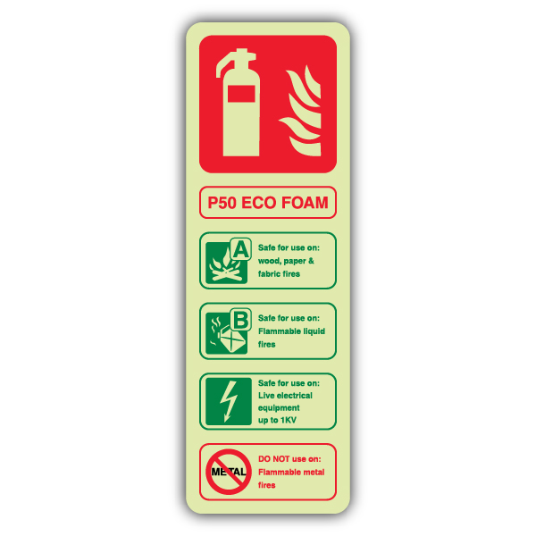 Photoluminescent P50 Eco Foam Fire Extinguisher Sign | YourGlowSign