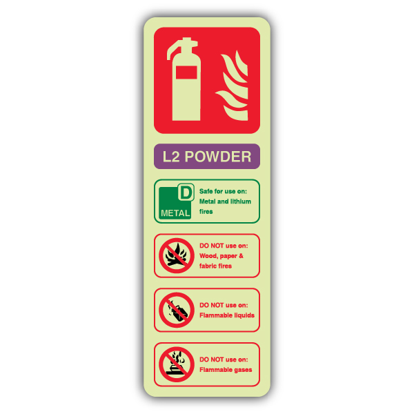 Photoluminescent L2 Powder Fire Extinguisher Sign | YourGlowSign