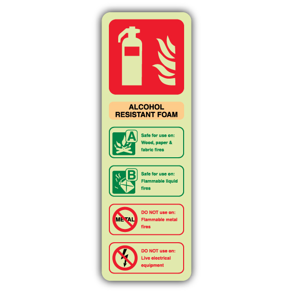 Photoluminescent Alcohol Resistant Foam Fire Extinguisher Sign ...
