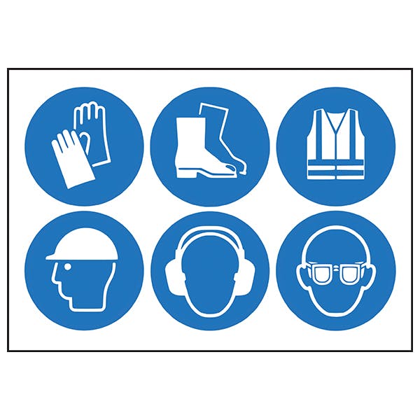 PPE 6 Mixed Symbols | Circular Safety Labels | Safety Signs 4 Less