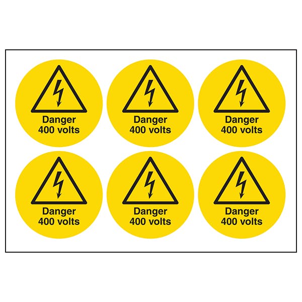 Danger 400 Volts | Circular Safety Labels | Safety Signs 4 Less