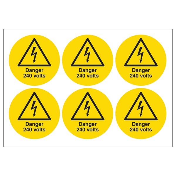 Danger 240 Volts | Circular Safety Labels | Safety Signs 4 Less