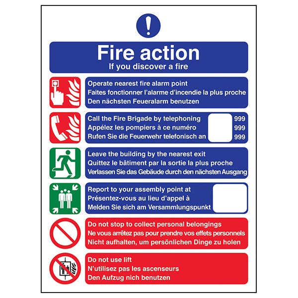 Multi-Lingual Fire Action Call Fire Brigade - Portrait | Safety Signs 4 ...