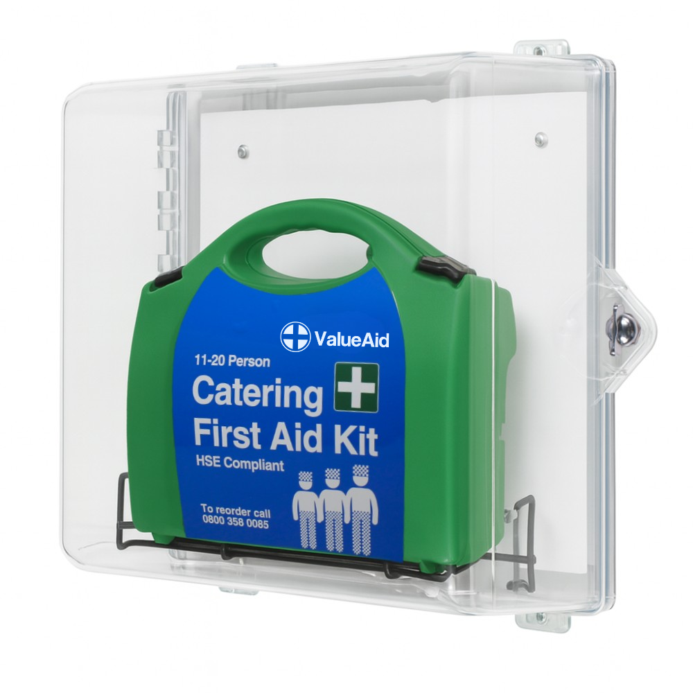 Clear Cabinet with HSE 11-20 Person Catering Kit | Food-Safe First Aid